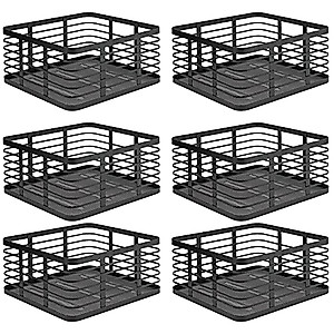 mDesign Steel Metal Wire Kitchen Food Storage Organizer Bin Basket for Pantry Organization - Wired Farmhouse Basket with Handle for Shelves - Carson Collection - 6 Pack, Matte Black
