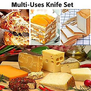 Cheese Knife Set,4 Pieces Stainless Steel Cheese Knives for Charcuterie Board,Charcuterie Knife Spreader Fork Set with Bamboo Wood Handle,Cheese Utensils Tools Set with Cutter Slicer Shaver