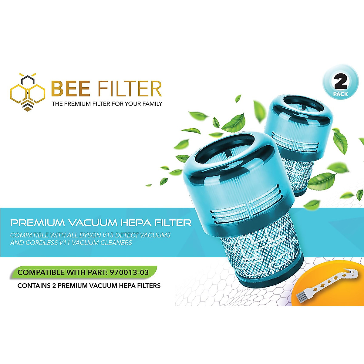 Premium Vacuum Filter Replacement Part Compatible with Dyson V15 Detect, Dyson V11 Animal Filter, Dyson V11 Filter, Dyson V15 Filter, Dyson V15 Detect Filter, Compare to Part 970013-02 (2 Filters)