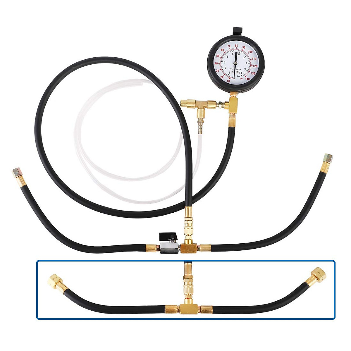 JIFETOR Fuel Injection Pump Pressure Tester Gauge Kit, Car Gasoline Gas Fuel Oil Injector Test Manometer Tool Set 0-140PSI, Universal for Auto Truck SUV Motorcycle ATV RV SUV