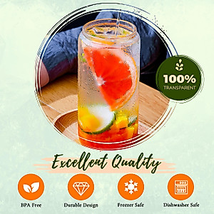 Joyclub 20 oz Glass Cups with Acrylic Lids and Straws 8pcs Can Shaped Glass Iced Coffee Cups with Lids, Drinking Jar Glasses Cute Tumbler Cup Great for Smoothie Soda Boba Tea Cocktail Beer Gift