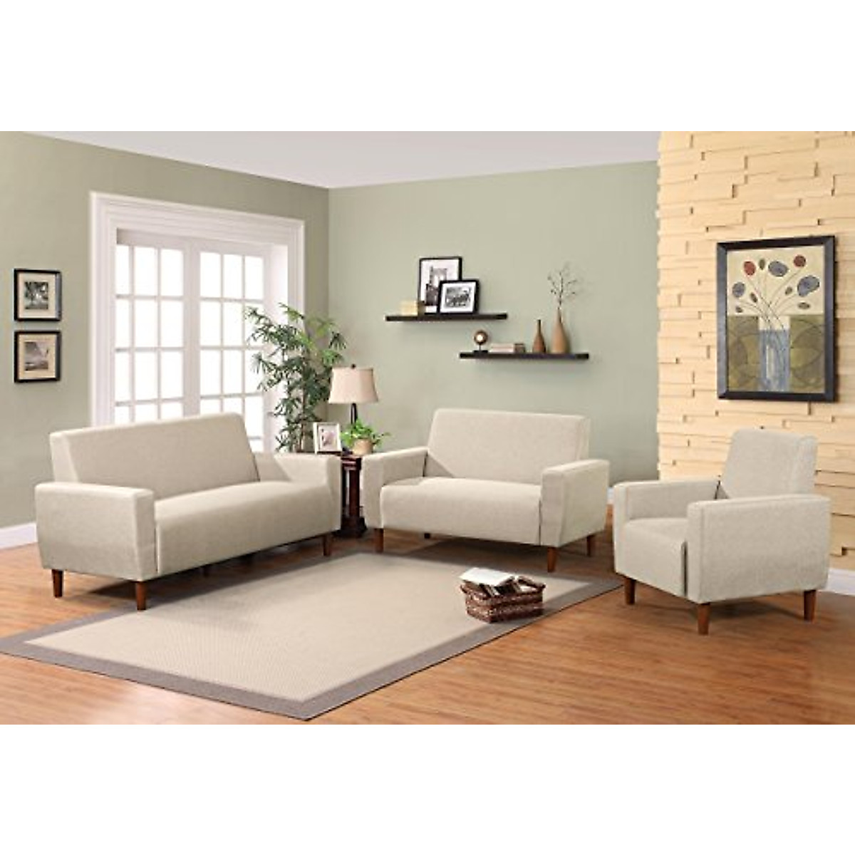 Container Furniture Direct Stiletto Linen Upholstered Mid-Century Modern Sofa, 70.1", Beige