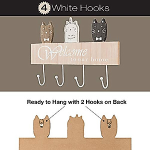 EXCELLO GLOBAL PRODUCTS Wall Mounted Cat Themed 16 in Coat Rack with 4 Hanging Hooks