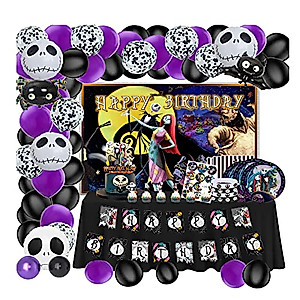 262Pcs Night Before Christmas Party Supplies Halloween Favor Birthday Decoration Balloons/Banner/Cake Cupcake Topper/Candy Bags/Plates/Background/Bracelets