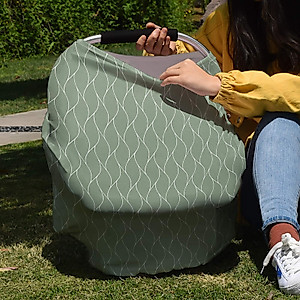 Baby Car Seat Covers Nursing Scarf, Farmhouse Decoration Sage Green Geometric Pattern Stretchy Infant Carseat Canopy Breastfeeding Covers, Baby Shower Gifts