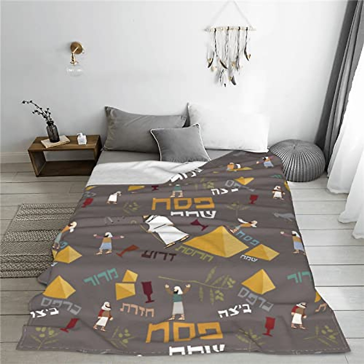 VJXZVJ Happy Traditional Jewish Passover Throw Blanket for Couch Sofa Bed, Cozy Warm Bedding Blanket Blankets 80"x60"