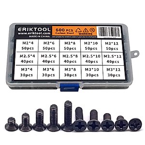 600PCS M2 M2.5 M3 Screw Set for Laptop Notebook Screws Flat Head Carbon Steel Screws Repair Kit for Computer Small Screw - (600 Screws Set) SCRW-033680