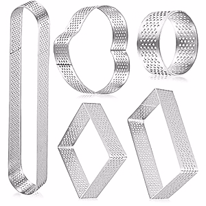 BESTOYARD 5 Pcs pastry mold Rings square cake ring tart baking pan perforated molds round tart ring fruitcakes Pastry Ring dessert molds corn cake perforation 304 stainless steel to rotate
