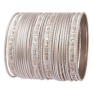 Touchstone NEW Indian Bollywood Colorful 2 Dozen Bangle Collection Golden Glitters Textured Silver Color Large Size Designer Jewelry Special Bangle Bracelets Set Of 24 In Gold Tone For Women