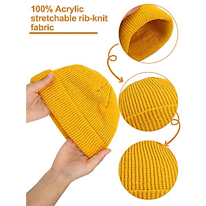 SATINIOR 4 Pieces Winter Short Fisherman Beanie Hat Trawler Beanie Watch Hat Edge Skullcap for Men (Black, Brown, Yellow, Blue, Dark Grey)