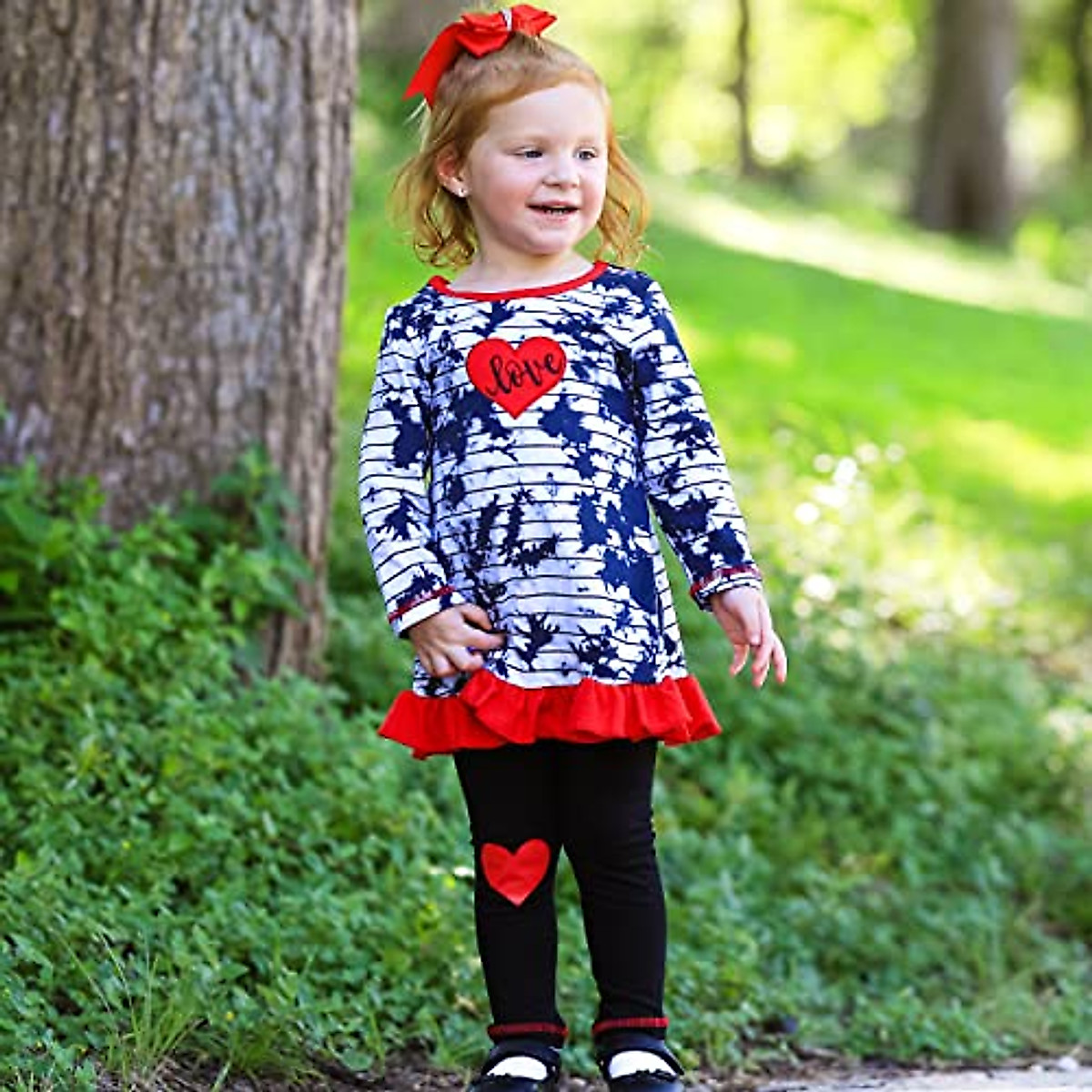 AnnLoren Girls Valentine's Day Heart Tie Dye Outfit Dress and Black Leggings size - 7/8.