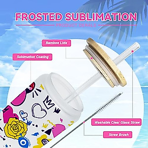 Kocdam 8 pack Sublimation Glass Cups with Bamboo Lid, 16oz Frosted Glass Cups with Lids and Straws, Sublimation Glass Blanks, Borosilicate Glasses for Beer, Juice, Soda, Iced Coffee, Drinks