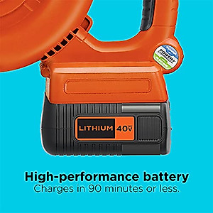 BLACK+DECKER 40V MAX Cordless Blower, Hard Surface Sweeper, Variable Speed Up To 120 MPH, with Battery and Charger (LSW36)