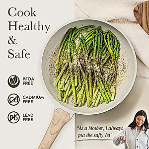 CAROTE White Nonstick Frying Pan Skillet,10" Non Stick Granite Fry Pan with Glass Lid, Egg Pan Omelet Pans, Stone Cookware Chef's Pan, PFOA Free (White Granite, 10-Inch)