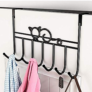 SHIMAJEE 7 Hanger Rack (Set of 2) Over The Door Hanger Rack, Decorative Metal Door Hanger Holder for Coats, Clothes, Hats (Cute Black Cat Set of 2)