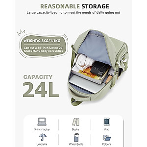 BOXSAM Lightweight Backpack for Women, Large Laptop Travel Backpack Casual Daypack College Bag Rucksack for Men. Green