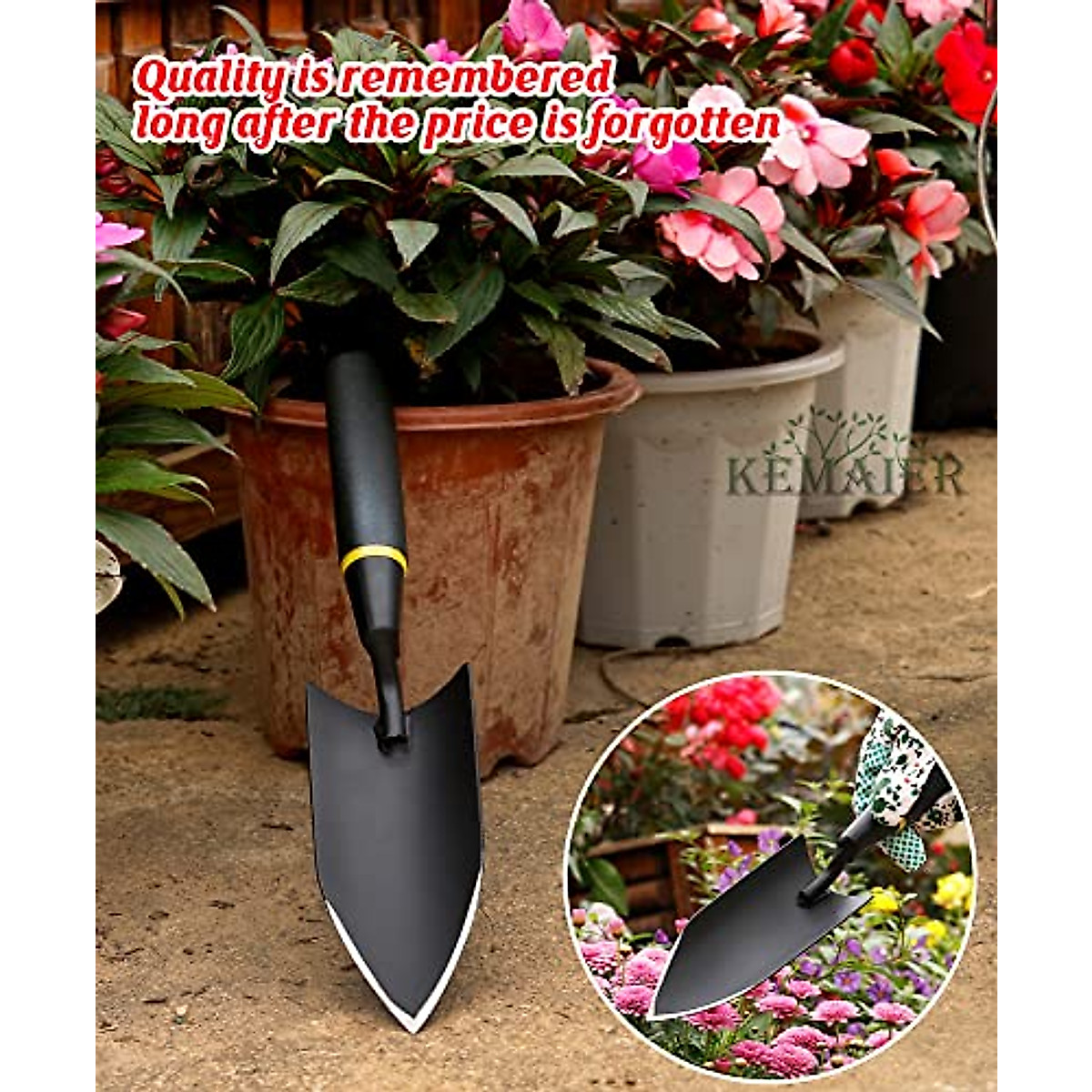 Garden Shovel - Heavy Duty Gardening Hand Trowel, Carbon Steel Garden Trowel with Rubberized Handle, Trowel Garden Tool for Diligent Farmer Soil Planting Digging Transplanting