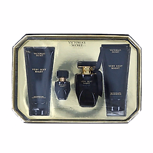Victoria's Secret Very Sexy Night eau de parfum 4 Piece Gift Set 3.4 Ounce Eau de Parfum & Velvet Body Cream & Body Wash (Very Sexy Night)