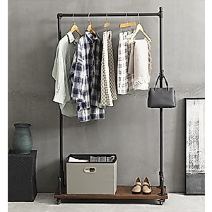 ZYUXUAN Industrial Wood Pipe Clothing Rack, Rolling Garment Rack Clothes Rack Pipeline Vintage Pipe Rack Closet Organizer Steampunk Decor a Rack, Retro Black (1-Tier Garment Rack)