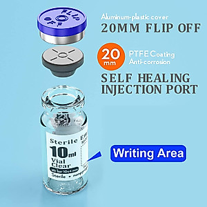 Biocomma 10pcs 10ml Sterile Empty Vial with Plastic Aluminum Flip Off Caps，Penicillin Bottle 20mm Crimp Top Sterile Transparent Borosilicate Lab Sample Vial (Transparent)