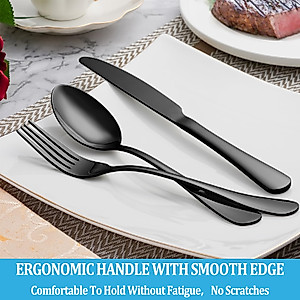 30 Pcs Black Silverware Set, Stainless Steel Flatware Set Service for 6, Mirror Polished Cutlery Utensil Set, Durable Home Kitchen Eating Tableware Set, Include Fork Knife Spoon Set, Dishwasher Safe