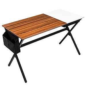 Tangkula 47’’ Computer Desk w/Cube Drawer, Home Office Writing Desk with Side Storage Bag, Modern Stylish PC Study Table Workstation for Bedroom (Walnut & White)