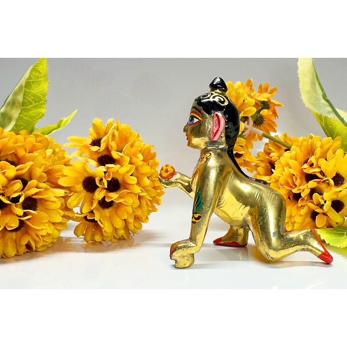 4OUR FAITH – Golden Painted Brass - (4") 10 cms - Laddoo Gopal Baby Krishna | Thakurji | Laddu Gopal Ji Murti Idol Statue Sculpture for Car/Office/Home/Gifting Use – Pack of 1 (Size 5)