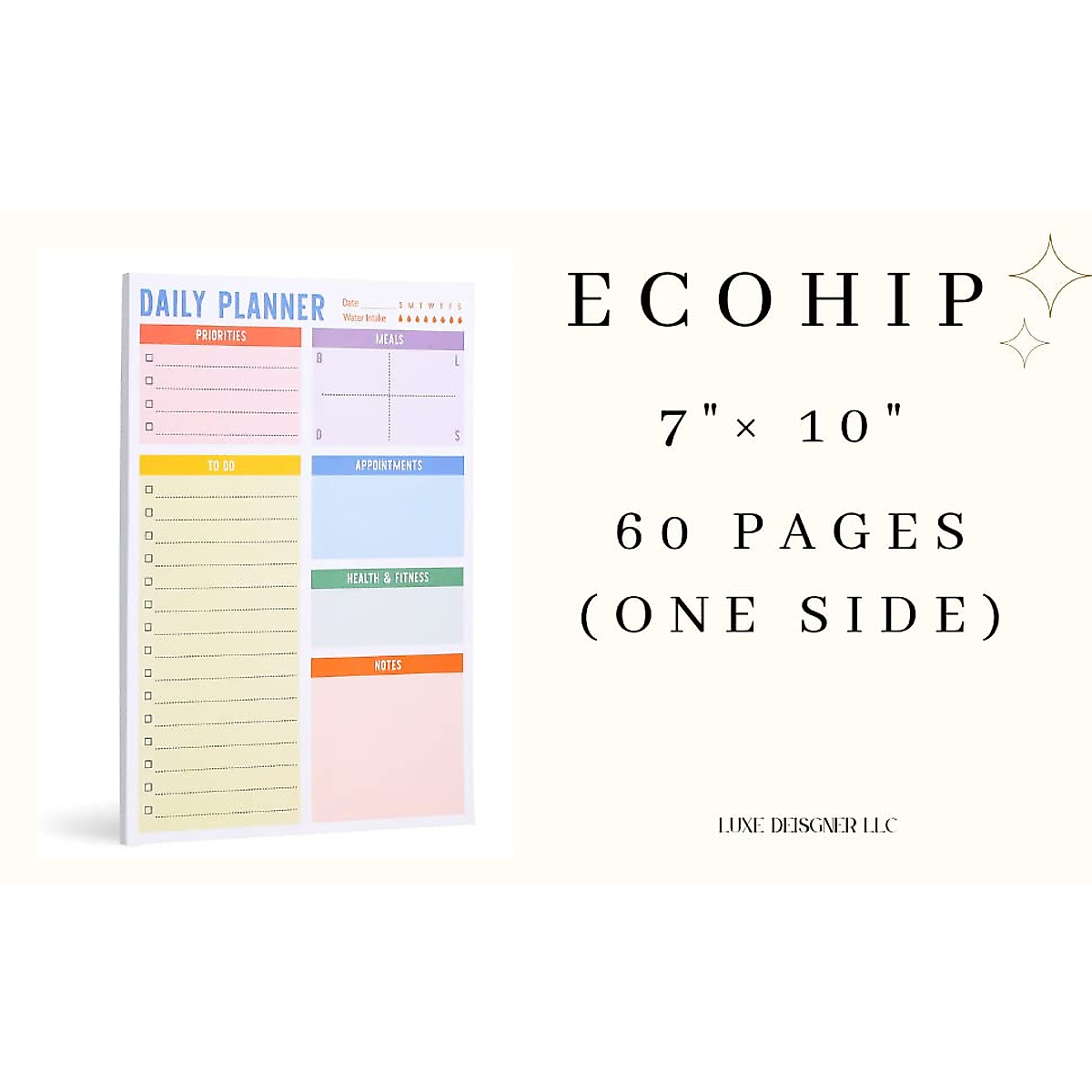 ECOHIP 10x7 6 Pack 60 Pages Daily Planner Lists to Do List Notepad Notebook Meal Planner Fitness Journal Appointment Book Undated Note Pad Total 360 Pages