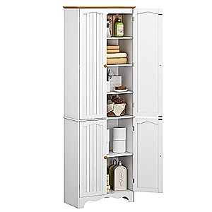 JEROAL 72''H Kitchen Pantry, Tall Pantry Cabinet, Dining Room Entryway Floor Cabinet with Doors, Adjustable Shelves and 2 Large Storage Cabinets, White