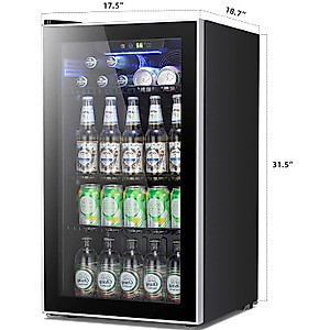 Joy Pebble Beverage Cooler and Refrigerator 130 Can Mini Fridge with Glass Door for Soda Beer or Wine Small Drink Cooler for Home Office or Bar (3.2 cu.ft)