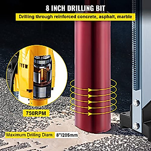 Happybuy 8 Inch/205MM Diamond Core Drilling Machine 3980W Diamond Core Drill Rig with Stand and Drill Bits,Wet Dry Core Drill Rig for Diamond Concrete Drilling Boring (Drill Bit Diameter: 4.25"/108MM)