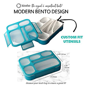 kinsho Bento Lunch-Box for Adults Kids Lunches, Portion Control Container Boxes for Women Girls Boys | Leak-proof Snack Containers, BPA-Free Utensils | Blue, Green, 5 Compartments
