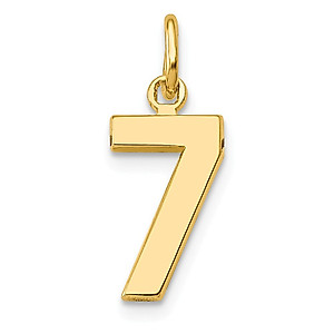 Solid 14k Yellow Gold Casted Small Number 7 Charm Pendant - 20mm x 7mm