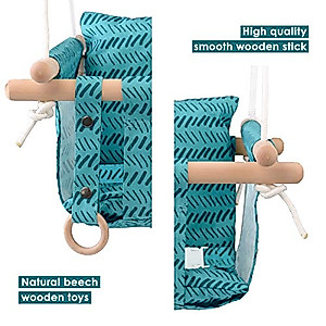 Secure Canvas Baby Swing with Safety Belt, Wooden Hanging Swing Seat Chair - Indoor Outdoor, Baby Hammock Swing for Infant and Toddler (Bright Green)