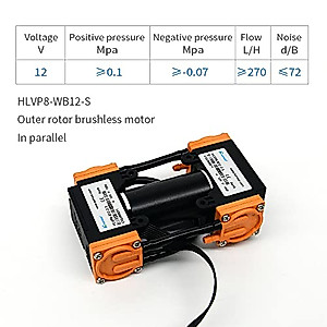 Small Double Head Vacuum Pump 12V DC brushless Motor Kamoer HLVP8-2 Micro Diaphragm Pump air Compressor high Flow≥360L/H Series Connection (12V)