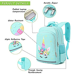 Unicorn Backpack and Lunch Box for girls School Backpack for Girls Unicorn Bookbag Set with Chest Strap Lunch Box and Pencil Bag Preschool Kindergarten Backpack Set