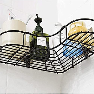 ROFRA Corner Shower Caddy Shelf 2-Pack Wall Mounted Shower Bathroom Shelf with Adhesives, Storage Organizer for Bathroom, Dorm and Kitchen,Black