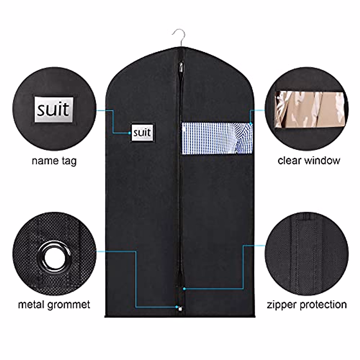 Zilink Garment Bag Suit Bags for Storage and Travel 43"/50" Suit Cover for Closet with ID Card Holder for Suit T-Shirt Coat Jacket Dresses (Set of 5)