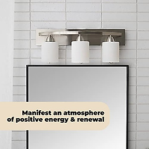 Dorence | Bathroom Vanity Light Bar | Interior Bathroom Lighting Fixtures with Modern Glass Shade | Bathroom Lights Over Mirror | (Brushed Nickel, 3 Lights, E26 100W LED, Bulbs not Included)