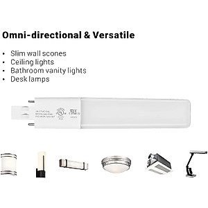 Legental GX23 Base LED Bulbs, 6w(13w CFL Equivalent) LED Slim, 2-Pin PL Horizontal Recessed Lamp,for Wall Scones, Bathroom Vanity Light,Cool Light 5000k, UL Listed, 2 Pack