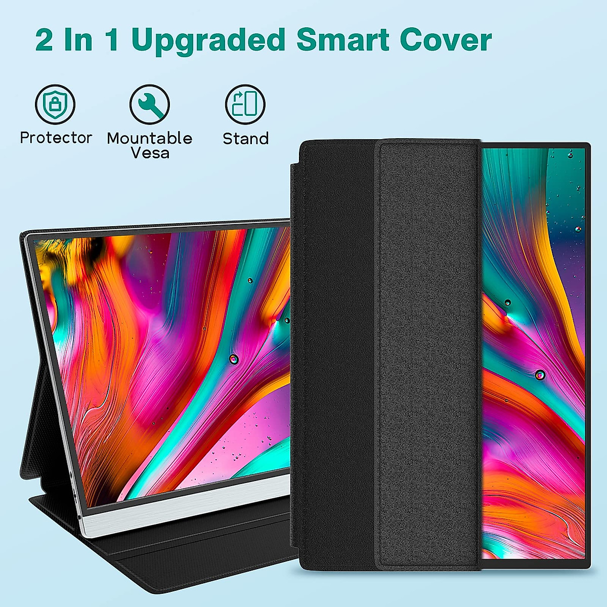 Portable Monitor for Laptop, INOO 15.8in FHD 1080P Laptop Monitor, Travel Second Monitor for Laptop, USB C Monitor with Smart Cover, External Screen for MacBook Computer Tablet Phone Xbox Switch PS5/4