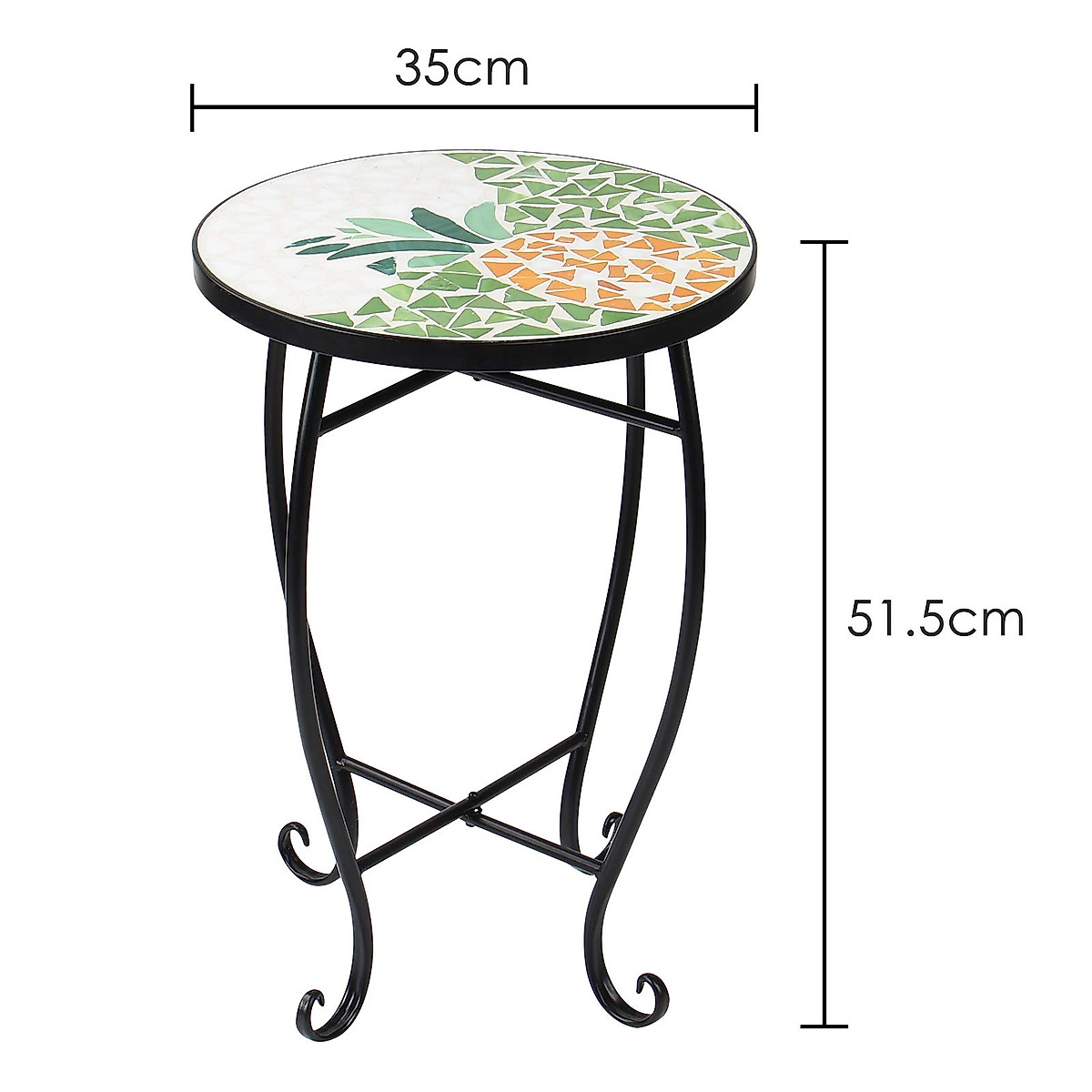 display4top Mosaic Round Outdoor Accent Table,Plant Flower Stand,Round Side Table (Yellow)