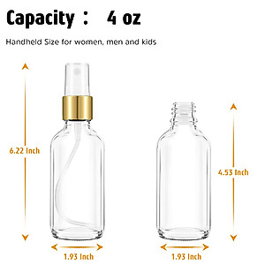 Tecohouse Glass Spray Bottles, 2-Pack 4oz Glass Spray Bottles for Cleaning Solutions, Fine Mist with Labels, Funnel, Pipettes - Clear