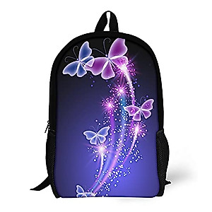 ONE TO PROMISE Butterflies School Backpack Watercolor Blue Purple Butterfly with Shining Dots Bookbags Adjustable Travel Daypack Water Resistant Shoulders School Bag for Womens Mens Teens Boys Girls