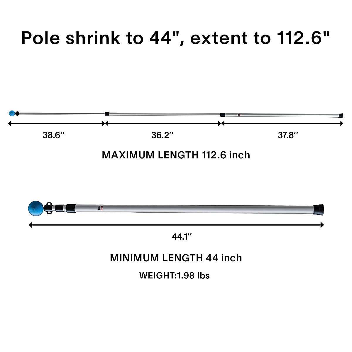 Alvantor Aluminum Telescoping Tarp Poles Adjustable Rods Screen House & Bubble Tent, Portable Awning Poles for Tent Fly & Tarps Canopy, for Camping, Hiking, Backpacking, Extend to 112.6”