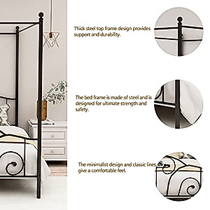 RYR Queen Size Canopy Bed Frame Four Poster Metal Platform Bed with Headboard Footboard, No Box Spring Needed Black