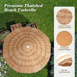 Tangkula 6ft Thatched Patio Umbrella, Hawaiian Tiki Umbrella with Carrying Bag, Tilt Design, Foldable & Portable Outdoor Market Table Umbrella, Tropical Beach Umbrella for Beach Patio Garden Poolside