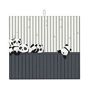 Funny Baby Panda Printed Drying Mat For Kitchen Ultra Absorbent Microfiber Dishes Drainer Mats Non-Slip Silicone Quick Dry Pad - 18 X 16inch