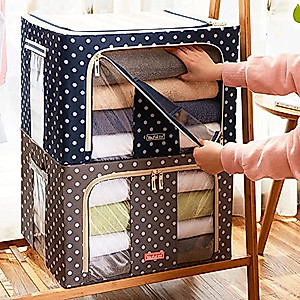 WINIAER Under Bed Clothes Organizer, 100L Fabric Storage Bags Stackable Storage Bins Closet Organizer Oxford Cloth Steel Frame Closet Storage Bins for Bedding, Clothes