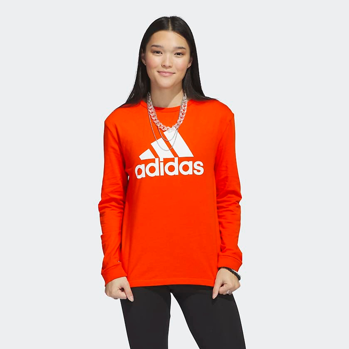 adidas Amplifier Long Sleeve Badge of Sport Tee Women's, Orange, Size M